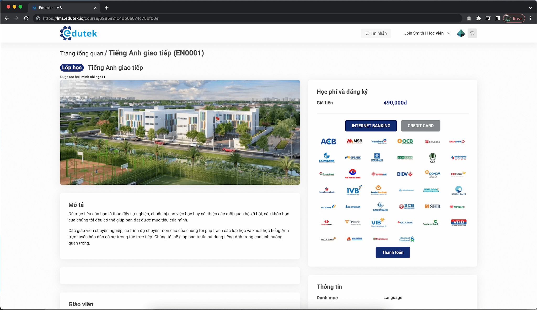 Edutek - Nền tảng đào tạo trực tuyến cho doanh nghiệp, trường học